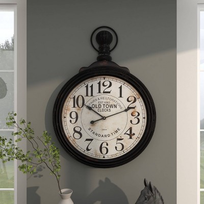 39"x28" Wooden Pocket Watch Style Wall Clock Brown - Olivia & May : Target