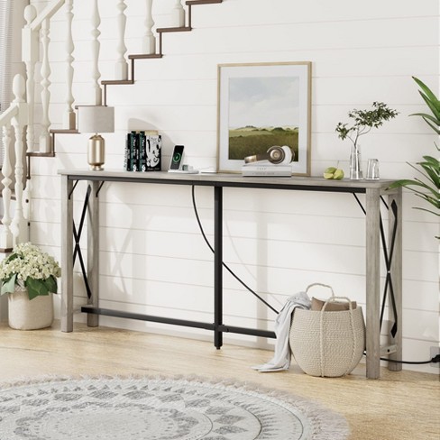 73.2" Farmhouse Console Table,narrow Long Sofa Table With Charging ...