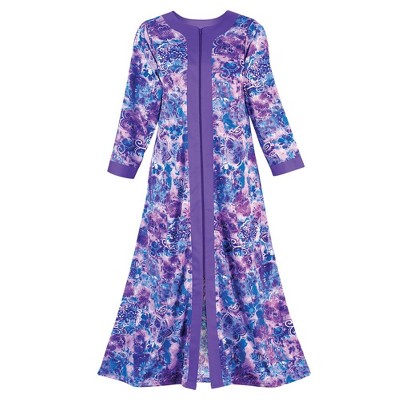 Collections Etc Long Paisley Zip-front Robe With Side Pockets Large ...