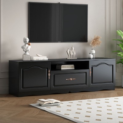 Modern Black Tv Stand For 65 Inch Tv With 1 Shelf, 1 Drawer And 2 ...