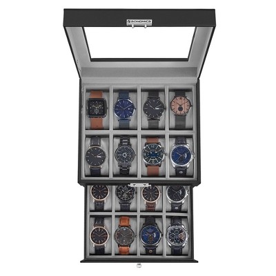 Songmics 16-slot Watch Box Watch Case With Glass Lid 2 Layers Lockable ...