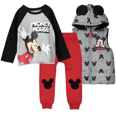 Disney Mickey Mouse Little Boys 3 Piece Outfit Set: Vest T-shirt Fleece ...