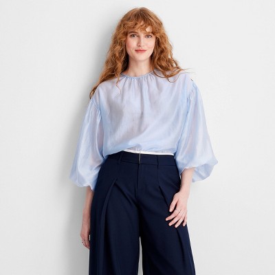 Women's Sheer Balloon Long Sleeve Blouse - Future Collective Light Blue ...