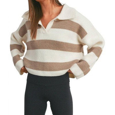 Women's Striped Wide Collar Sweater - Buttermelon M : Target