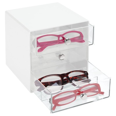 Mdesign Plastic Storage Organizer Box With 3 Drawers For Glasses ...