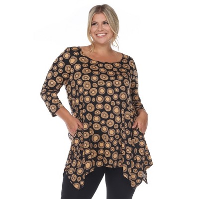 Plus Size Printed Geometric Tunic Top Beige 2x - White Mark : Target