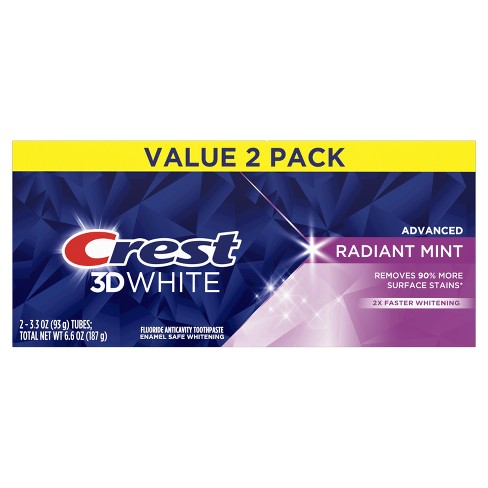 Crest 3d White Advanced Teeth Whitening Toothpaste - Radiant Mint - 3.3oz/2pk : Target