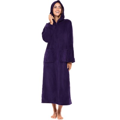 Alexander Del Rossa Women's Zip Up Fleece Robe with Hood, Warm Fitted ...