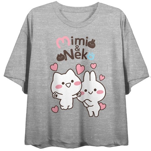 Mimi & Neko Happy Characters With Hearts Women's Heather Gray Short ...