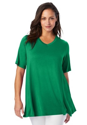 Jessica London Women's Plus Size V Neck Swing Tunic, L - Kelly Green ...