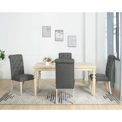 Xiyuyeu 5-piece Dining Set, Turned-leg Dining Table With 4 Tufted Chair For Living Room, Dark ...