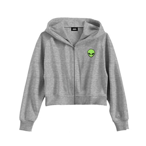 Dalix Alien Embroidered Fleece Cropped Zip Hoodie Cold Fall Winter ...