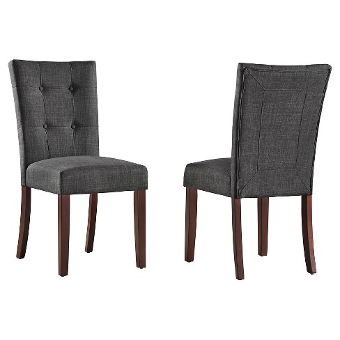 Set Of 2 Chanay Button Tufted Linen Dining Chair Charcoal - Inspire Q ...