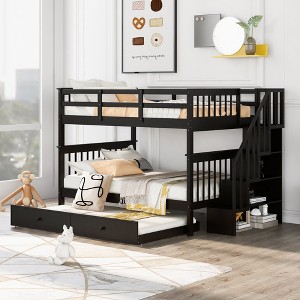 Xiyuyeu Full Over Full Bunk Bed With Safety Guardrail And Twin Size Trundle,noise Reduced Loft ...