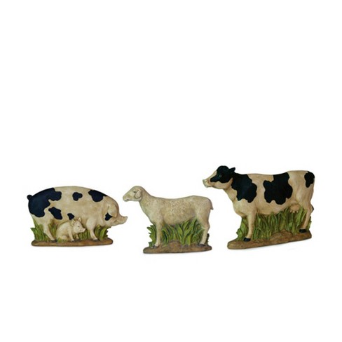 Melrose Set Of 3 Country Heritage Rustic Farm Pig, Sheep And Cow Table ...