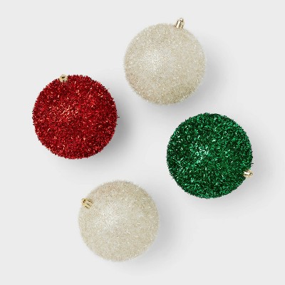 Brandclub - 9pc Tinsel Ball Christmas Tree Ornament Set Red/Green/White ...