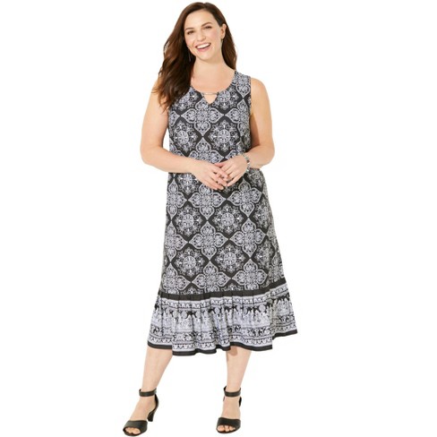 Catherines Women's Plus Size Fun & Flouncy Shift Dress - 6x, Black Geo ...