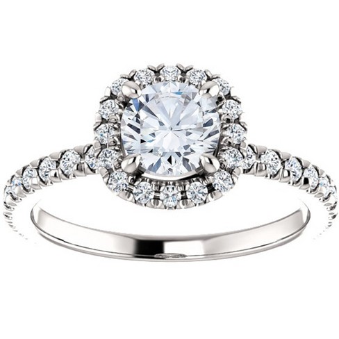 Pompeii3 1 Ct Cushion Halo Ex3 Lab Created Diamond Engagement Ring 14k White Gold - Size 8.5 ...