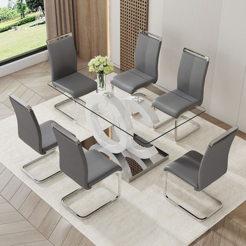 Nicbex 7 Piece Dining Table Set,tempered Glass Dining Table With Mdf Oc ...