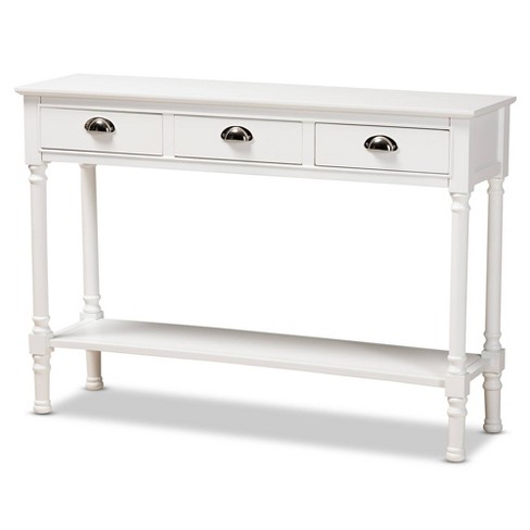 Garvey Wood 3 Drawer Entryway Console Table White - Baxton Studio ...