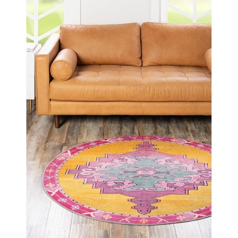 Unique Loom 7' 7 X 7' 7 Thomas Timeless Yellow Round Area Rug : Target