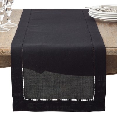 16"x72" Hemstitch Design Table Runner Black - Saro Lifestyle : Target