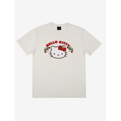 Hello Kitty Strawberries Puff Print Crew Neck Short Sleeve White Unisex ...