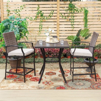 3pc Outdoor Set Metal Table Metal wicker Stools With Cushions Captiva Designs Powder coated Steel Frame Weather resistant Target