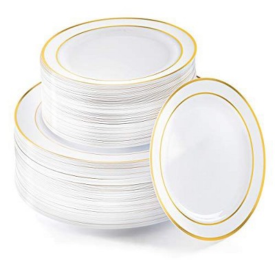 Prexware 120 Gold Round Elegant Plastic Plates, White : Target