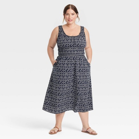 Women's Midi Sundress - Universal Thread™ Navy Blue Floral 2x : Target