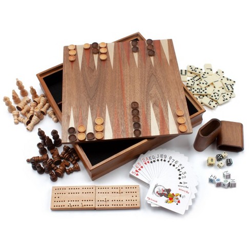 Gse Wooden 7-in-1 Board Game Set - Chess, Checkers, Backgammon ...