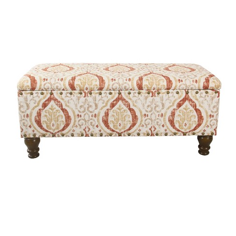 Large Storage Bench With Nailhead Orange/cream Medallion - Homepop ...