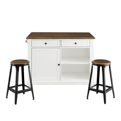 Monarch Kitchen Island And Two Stools Antique White - Home Styles : Target