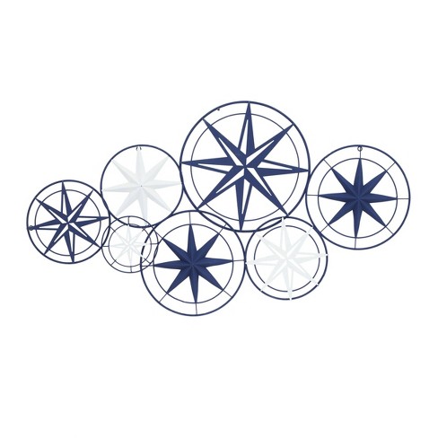 Metal Stars Indoor Outdoor Compass Wall Decor Blue - Olivia & May: Iron ...