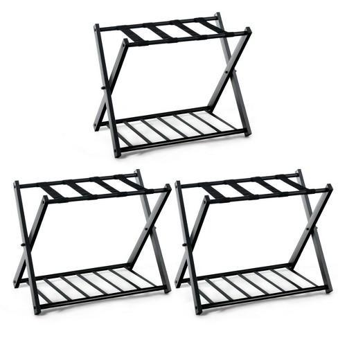 Set Of 3 Folding Luggage Rack With Shelf Travel Suitcase Shoe Storage ...