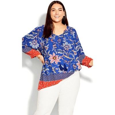 Avenue | Women's Plus Size Brea Peasant Top - Blue - 26w/28w : Target