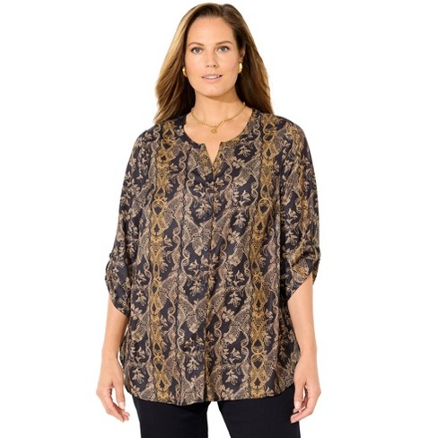 Catherines Women's Plus Size Breezeway Georgette Blouse - 4x, Black ...