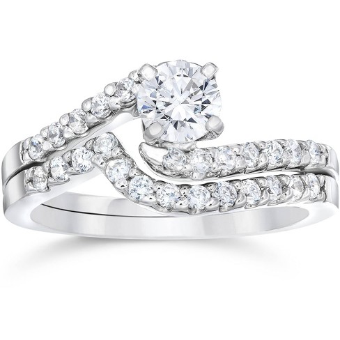 Pompeii3 1ct Diamond Pave Engagement Bypass Wedding Ring Set Matching ...
