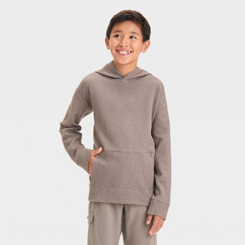 Boys' Pebble Textured Hoodie Sweatshirt - All In Motion™ Driftwood Gray ...