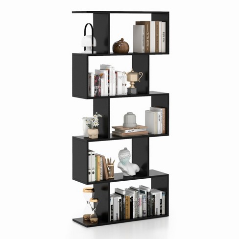 Costway 5-tier Bookshelf Geometric S-shaped Bookcase Room Divider ...