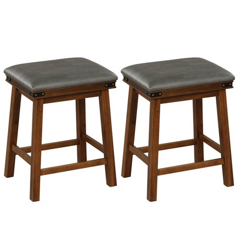 Costway 24'' Dining Bar Stool Set Of 2 Counter Height Padded Seat Wood ...