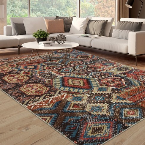 Vintage Area Rug Bohemian Washable Rug Soft Low Pile Rugs For Living ...