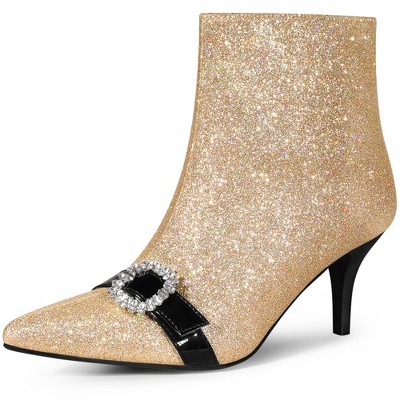 Perphy Women's Rhinestones Pointed Toe Stiletto Heel Glitter Ankle ...