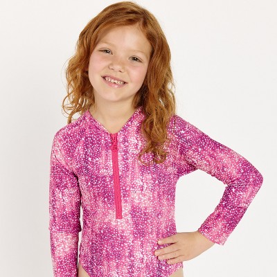 Calypsa Girl's Willa Upf 50+ Zip-front Rashguard Swimsuit - Raspberry ...