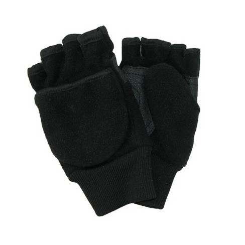 Ctm Kids' 4-7 Fleece Flip Top Fingerless Gloves And Mitten, Black : Target