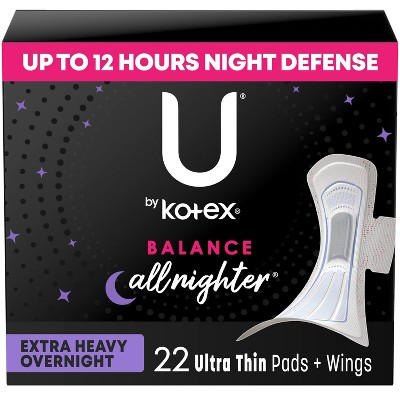 U By Kotex Balance Ultra Thin Extra Heavy Overnight Pads With Wings ...