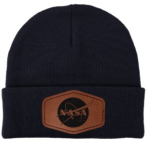 NASA Meatball Monochromatic Logo Knit Beanie With Cuff And Hexagon ...