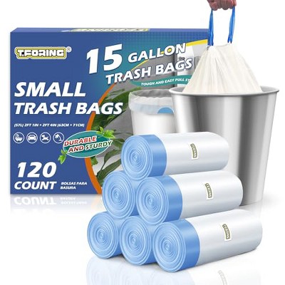 15 Gallon Trash Bags with Drawstring - 120 Count Heavy Duty 1.25 Mil G ...