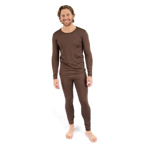 Leveret Mens Two Piece Thermal Pajamas Solid Brown S : Target