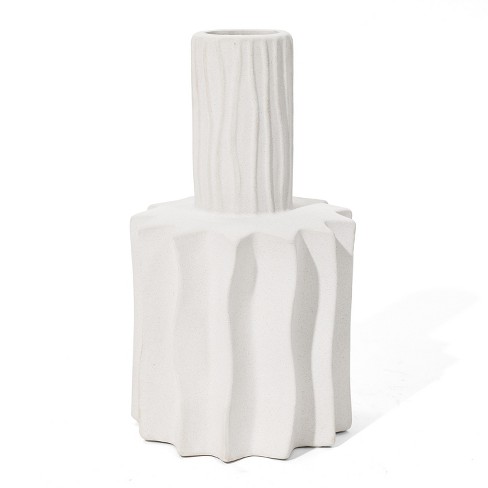 Luxenhome White Fluted 11.8-inch Tall Stoneware Table Vase : Target